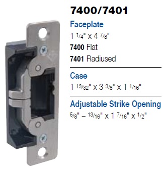 Adams Rite 7400, 7401 Strike, Aluminum Jambs or Stiles, Gr 1